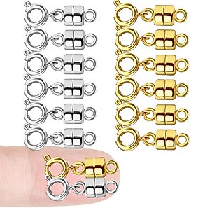 HOLAILS Magnetic Necklace Clasps and Closures, Jewelry Clasps Converters for Necklace Extender Bracelet Necklaces Anklet Chain(12Pcs Gold&Silver