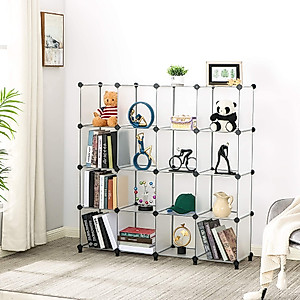 ANWBROAD Cube Storage Organizer 16 Cubes DIY Closet Bookshelf with Space Saving Shoe Rack Plastic Shoe Storage Organizer Unit for Bedroom Closet Office Living Room Hallway Entryway ULCS016T+ULCS16TX