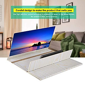 12'' Screen Magnifier Smartphone Magnifying Glass , Anti Radiation Enlarger Screen for Mobile Phone , Movie Video Screen Amplifier with Wood Grain Stand Bracket Foldable Stand Holder for iPhone White