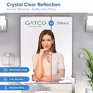 Gatco 1802 Bathroom Wall Mirror, 32"H x 24"W Modern mirror for Living Room, Vanity, Slim Design Beveled Frameless Large Rectangle mirror - Hangs Horizontal or Vertical with Easy Mount Safety Bracket