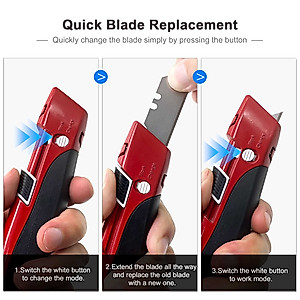 HAUTMEC High Safety Utility Knife With Double Self-Retraction Mechnism, Automatic Blade Retraction After Cuts & Self-retraction by Release Push Button, Self-retracting Box Cutter HT0195-KN