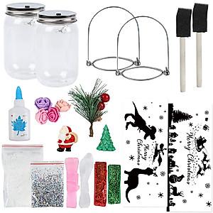 2 Pack Christmas Jar Lantern Craft Kit for Kids, Arts and Crafts DIY Musical Fairy Night Light Santa Elk Lamp Birthday Supplies Gift Xmas Christmas Stocking for Home Garden Decor