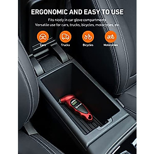 AstroAI Digital Tire Pressure Gauge 150 PSI 4 Settings for Car Truck Bicycle with Backlit LCD and Non-Slip Grip Car Accessories, Red (1 Pack)