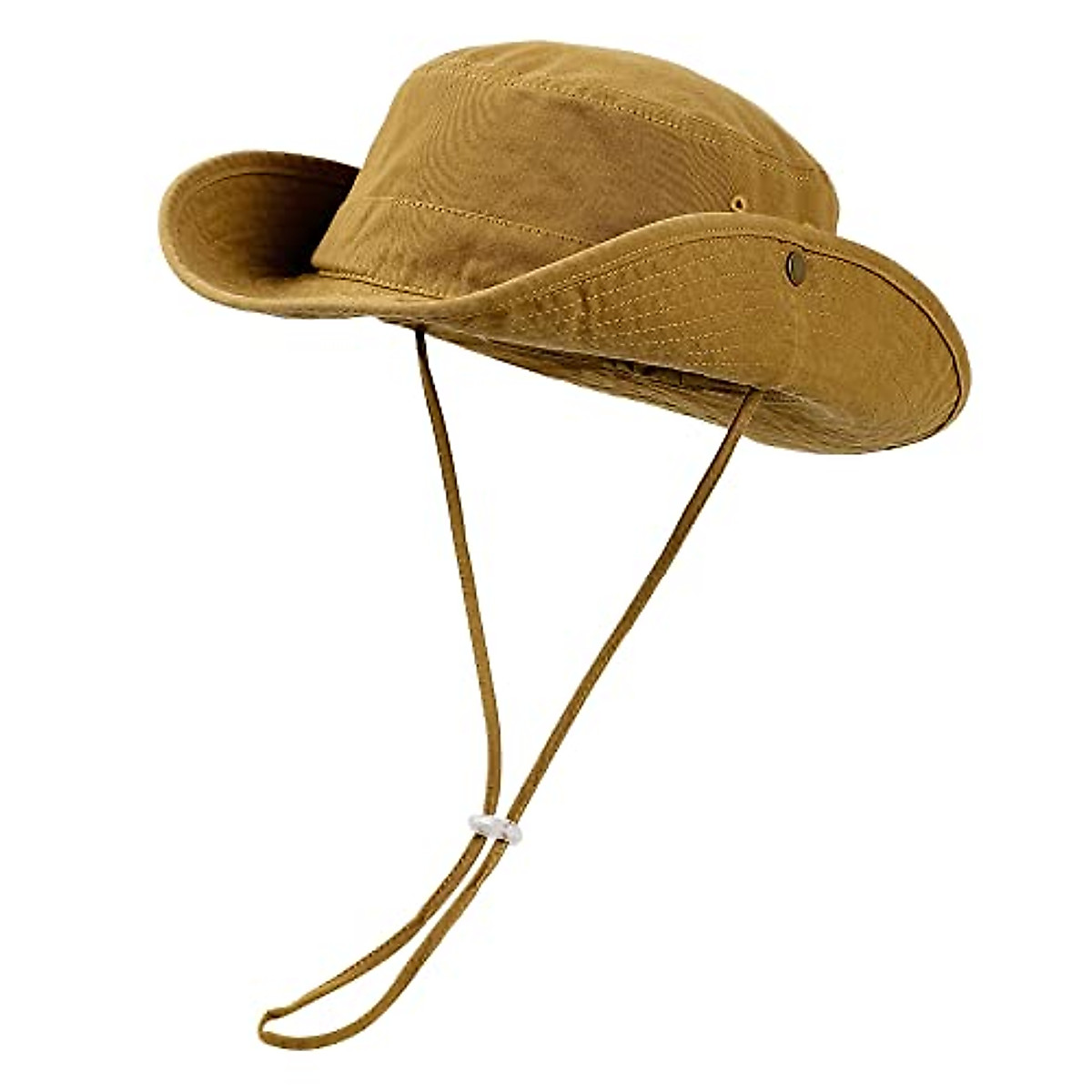 Wide Brim Bucket Sun Hat Packable Cotton Washed UPF 50 Beach Hat for Women Men with Strings Cowboy Outdoor Safari Boonie Cap Brown