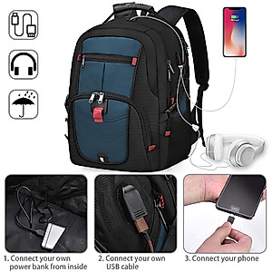 NUBILY Laptop Backpack 17 Inch Waterproof Extra Large TSA Travel Backpack Anti Theft College Business Mens Backpacks with USB Charging Port 17.3 Gaming Computer Backpack for Women Men Blue 45L