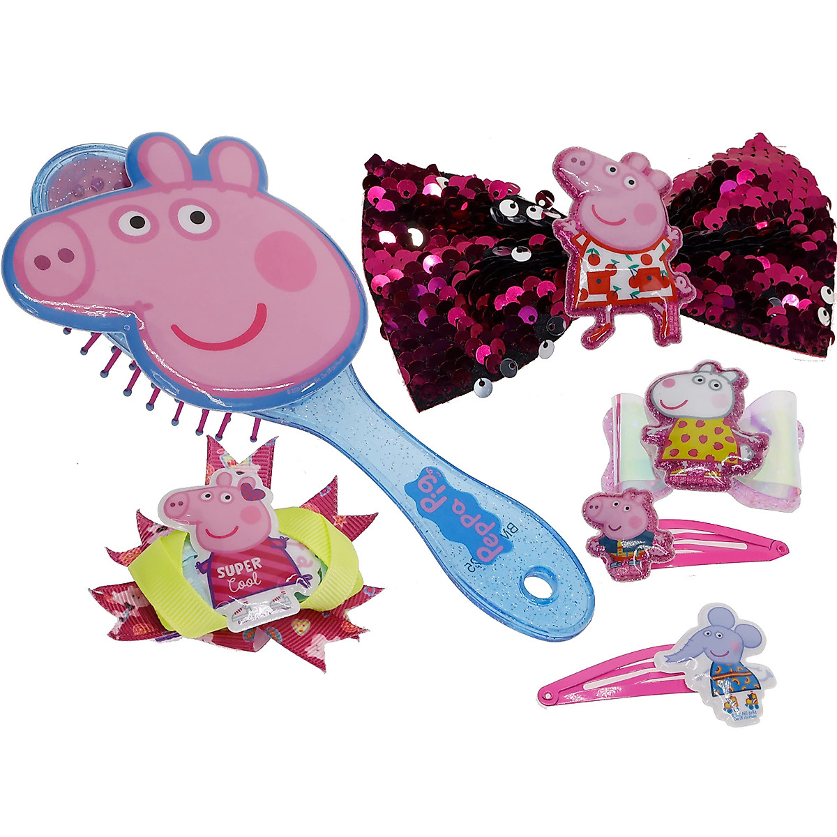 Peppa Pig - Townley Girl Hair Accessories Box|Gift Set for Kids Girls|Ages 3+ (6 Pcs) Including Hair Bow, Hair Brush, Snap Clips and More, for Parties, Sleepovers and Makeovers