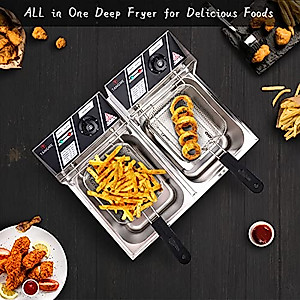 Commercial Deep Fryer, 3400W Electric Deep Fryers with 2x6.35QT Baskets 0.8mm Thickened Stainless Steel Countertop Oil Turkey Fryer 20.7QT Large Capacity with Temperature Limiter