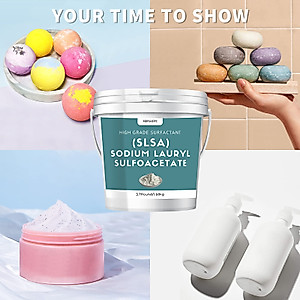 3.7 Pound SLSA Powder for Making Bath Bombs, Premium SLSA Sodium Lauryl Sulfoacetate Powder, Amazing Bubbles, Gentle on Skin, Suitable for Making Bath Bombs, Bath Truffles and More