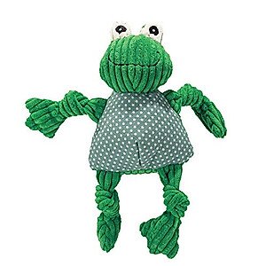 HuggleHounds Knotties Dog Toys for Large Dogs - Plush Dog Toy for Aggressive Chewers - Squeaky Interactive Puppy Toys - Soft Yet Tough, Durable Stuffed Pet Chew Toy for All Breeds | Large Frog