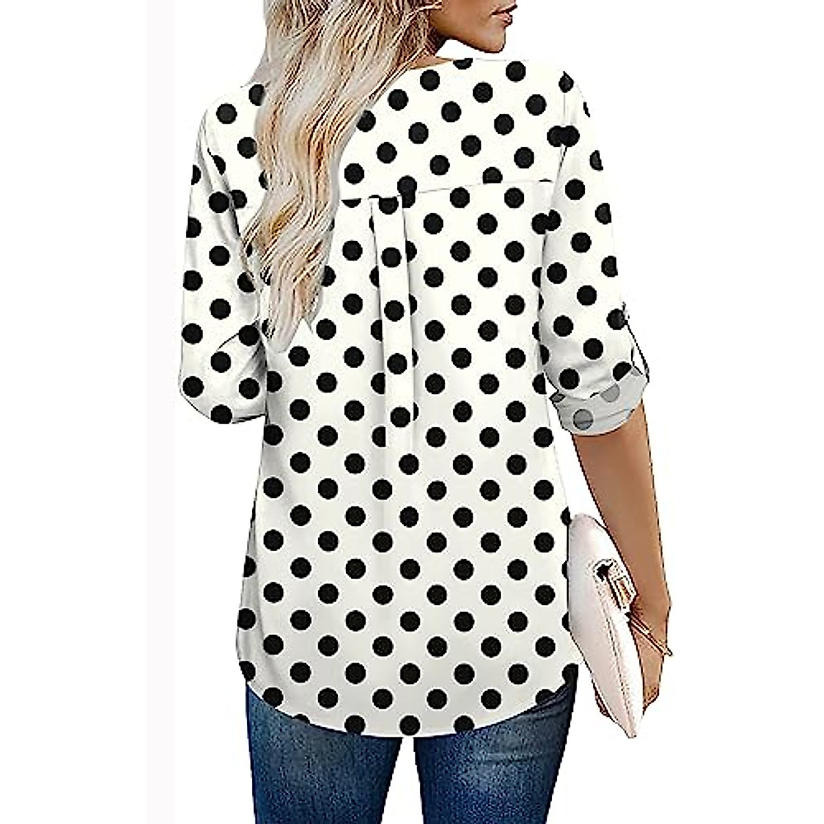 Work Blouses for Women Office Ladies Tops for Leggings Chiffon Long Sleeve Tops Polka Dot L