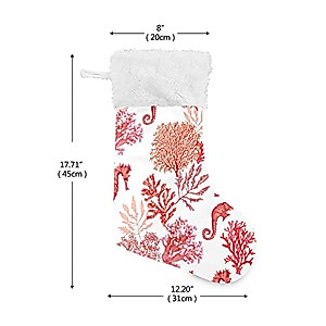Kigai Christmas Stockings Coral Seahorse Large Candy Stockings Stuffers Kids Cute Xmas Sock Decorations 1PC for Home Holiday Party 12" x18"