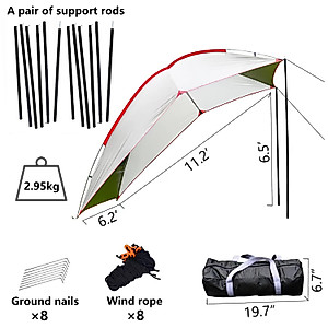 Wind Tour Portable Waterproof Car Rear Tent Outside Camping Shelter Outdoor Car Tent Trailer Tent Roof Top for Beach (Green+White)
