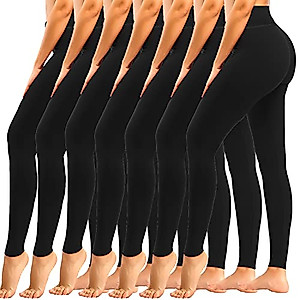 yeuG 7 Pack High Waisted Leggings for Women Tummy Control Soft Workout Yoga Pants(1#7 Pack Black,Large-X-Large)