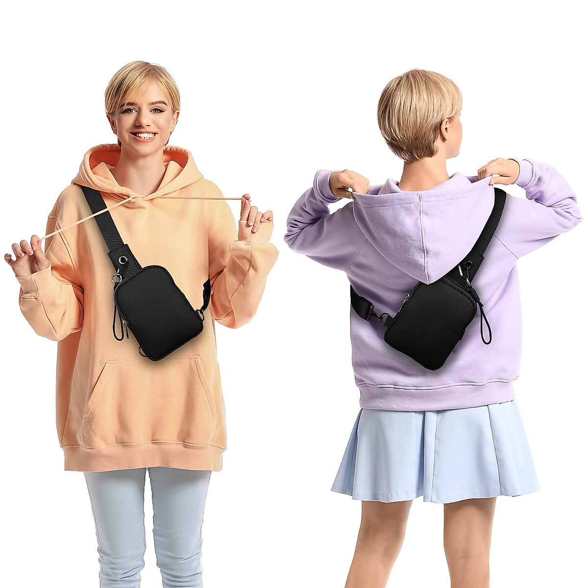 Small Sling Bag for Women Crossbody Fanny Packs Purses Chest Bags with Adjustable Shoulder Belt for Travel Sport Camping（Black）