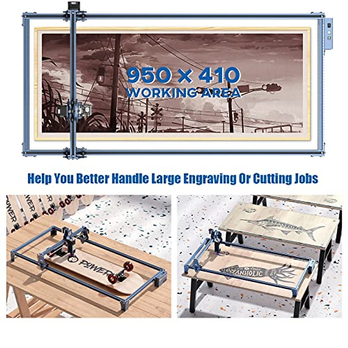 SCULPFUN S9 Laser Engraver with S9 Expansion Kit for Extension to 410 x 950mm, 90W Effect High Precision CNC Laser Cutter and Engraver Machine, Deep Cutting for 15mm Wood