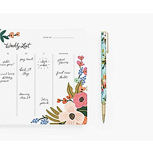 RIFLE PAPER CO. Lively Floral Writing Pen, 5.375" L, 0.5 mm Rollerball Tip, Stainless Steel Body with Brass Accents, Pair Desk Accessories