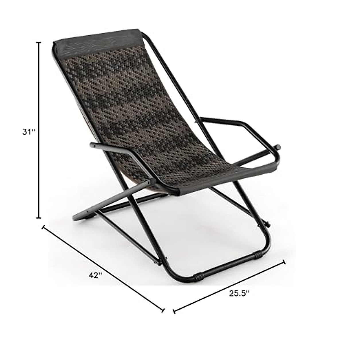 Tangkula Wicker Sling Chair Outdoor, Patio Deck Chair with Rattan Seat, Metal Frame, Armrests, Portable Folding Beach Chair for Porch, Poolside, Balcony, Garden