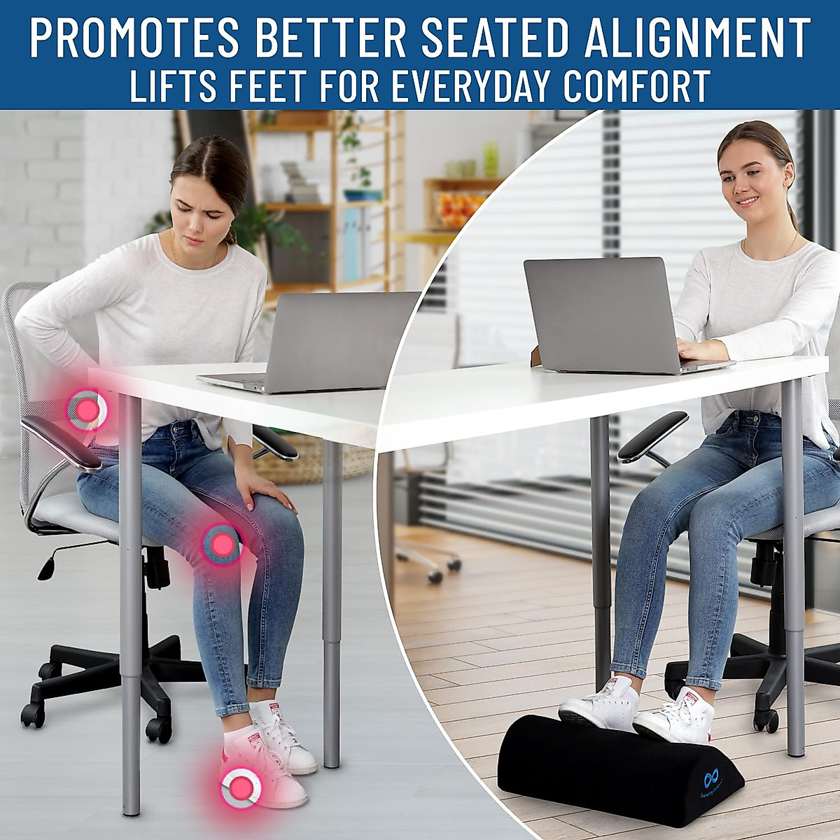 Everlasting Comfort Foot Rest for Under Desk at Work w/Premium ComfortFoam™ - Desk Foot Rest Ergonomic Design for All-Day Support, Pain Relief - Foot Stool Footrest - Home Office, Gaming Accessories