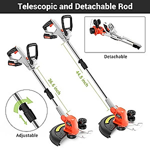 PAXCESS 20V 12-Inch Cordless String Trimmer/Weed Eater, 2 PCS 2.0Ah Battery & Charger Weed Wacker, 6 PCS Spool Line & 2 Cap Included, 180° Rotatable Handle, Adjustable Rod Length, Lightweight