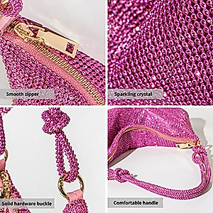 Rhinestone Shoulder Evening Bag for Women Stylish Sparkly Handbag and Purse Bling Hobo Shiny Clutch for Party Wedding (Pink)