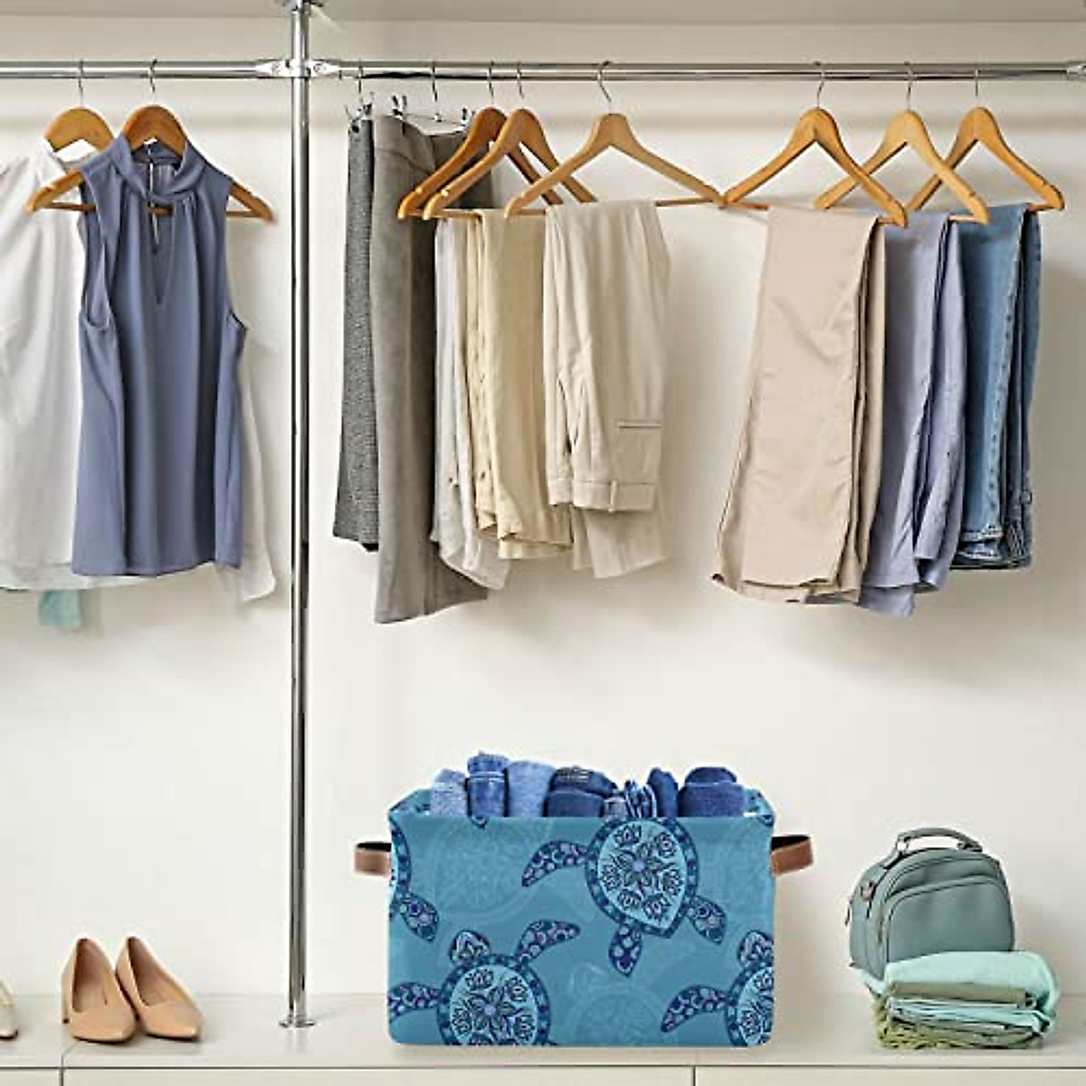 ALAZA Tribal Sea Turtle Blue Foldable Storage Box Storage Basket Organizer Bins with Handles for Shelf Closet Living Room Bedroom Home Office 1 Pack