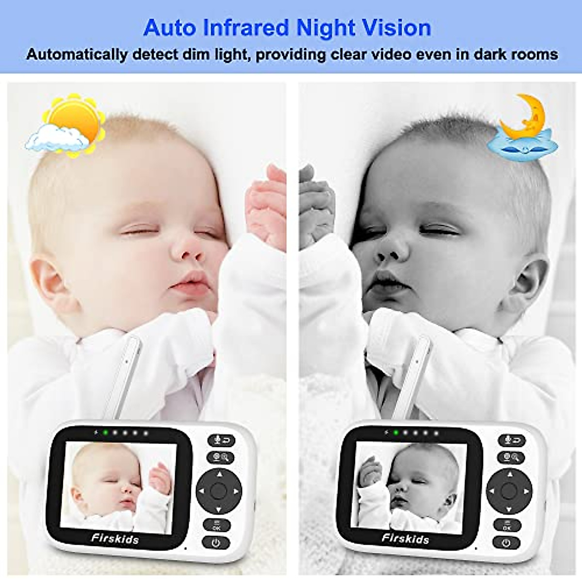 Firskids Baby Monitor with Camera and Audio,No WiFi Required,3.2" Baby Video Monitor, Long Range, Easy to Use, 2-Way Talk, VOX, Night Vision, Suitable for Baby Monitoring and Elderly Care