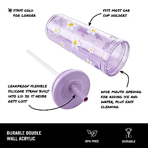 BUILT 20 Fluid Ounce Acrylic Straw Seal Bedford Tumbler, Leakproof, Wild Lavender Daisy
