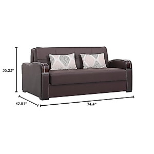 Sweethome Stores 74" Pull Bed with Storage, Firm, Faux Leather, 650 lbs Capacity, Sleeper Sofa, Futon for Living Room or Home Office Convertible Couch, DormirClack Sofabed, Brown PU