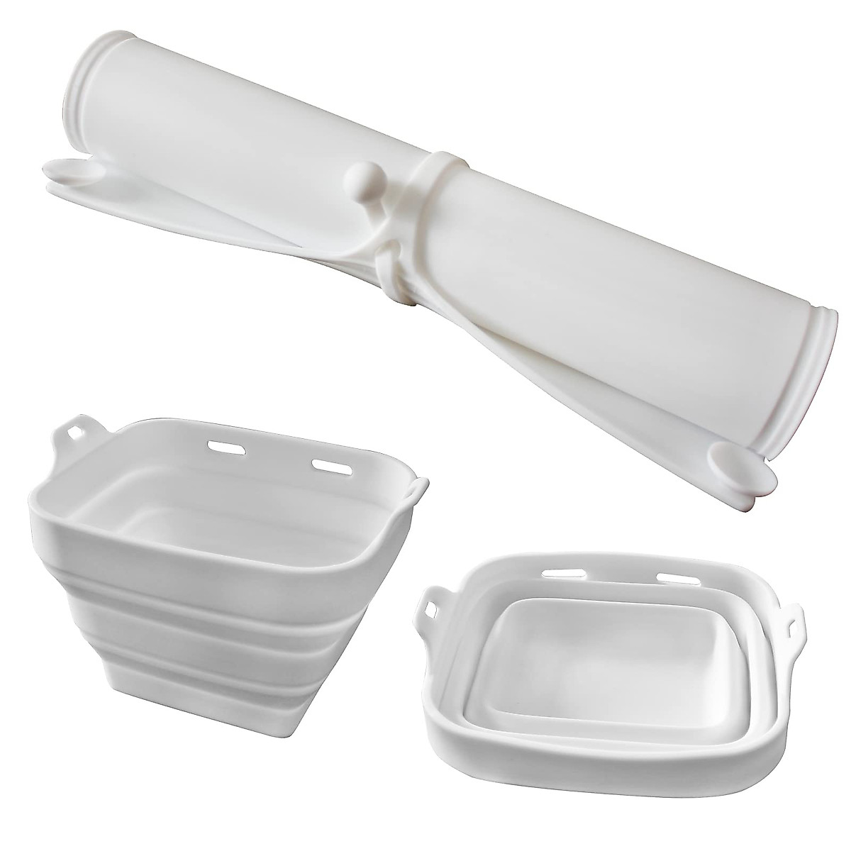 Coolnice Collapsible Silicone Cutting Board Portable Slip Resistant Cutting Mat with 2 foldable bowls for Home Kitchen Picnic Camping-White