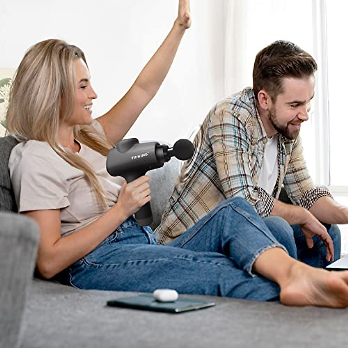 FIT KING Massage Gun Deep Tissue Percussion Muscle Massage Gun for Athletes to Relieve Soreness and Fast Recovery LCD Touch Screen 6 Massage Heads 20 Speed Levels FT-025G