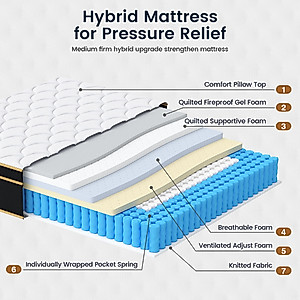 LETMOON Full Size Foam and Spring Hybrid Mattresses, 12 Inch Medium Firm Mattress in a Box with Individual Pocket Coils, Edge Supportive, CertiPUR-US Certified, White