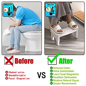 Toilet Stool for Adults and Kids,Squatting Potty Poop Stool with Anti Slip Layer,Poop Stool for Bathroom,5.9" to 8.5" Adjustable Height (White)