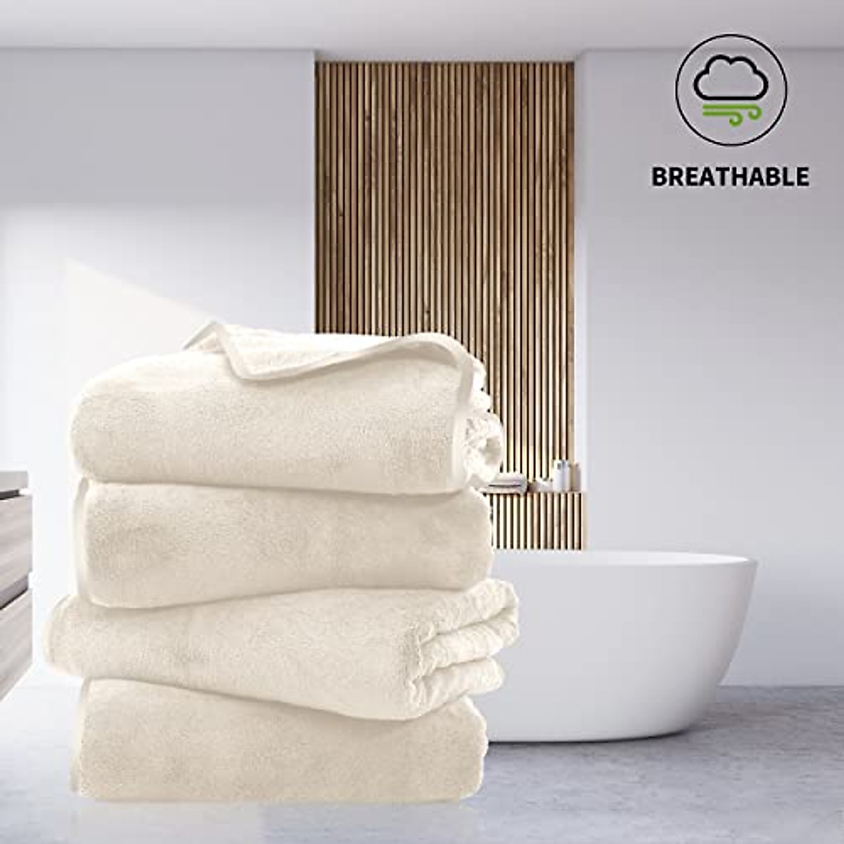 Cosy Family Microfiber 4 Pack Bath Towel Set, Lightweight and Quick Drying, Ultra Soft Highly Absorbent Towels for Bathroom, Gym, Hotel, Beach and Spa (Cream)