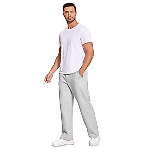 Deyeek Mens Grey Sweat Pants Thick Open Bottom Sweatpants for Men Baggy Straight Leg Joggers Winter Fleece Pants with Pockets