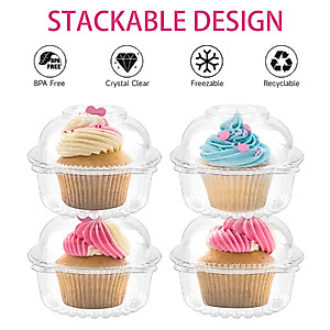 Zezzxu 100 Pack Individual Cupcake Containers, Clear Plastic Cupcake Holders with Dome Lids, Single Cupcake Carriers for Cupcakes, Hot Cocoa Bombs, Muffins, Pastries