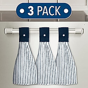 [3 Pack] Kitchen Towels with Hanging Loop for Convenient Access - Extra Absorbent - Snap Button Kitchen Towel Hangs Anywhere - Versatile Hand Towels with Hanging Loops - Cotton Hanging Dish Towels