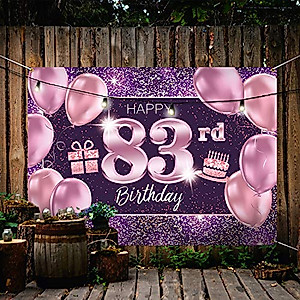 PAKBOOM Happy 83rd Birthday Banner Backdrop - 83 Birthday Party Decorations Supplies for Women - Pink Purple Gold 4 x 6ft