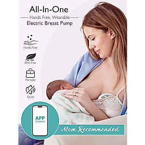 Momspeace Breast Pump Hands Free, Breast Pump with App, Hands Free Breast Pump Wireless, Wearable Breast Pump Portable with Timer & Remote, Electric Breast Pump with 2 Modes & 12 Levels-24mm, 2 Pack
