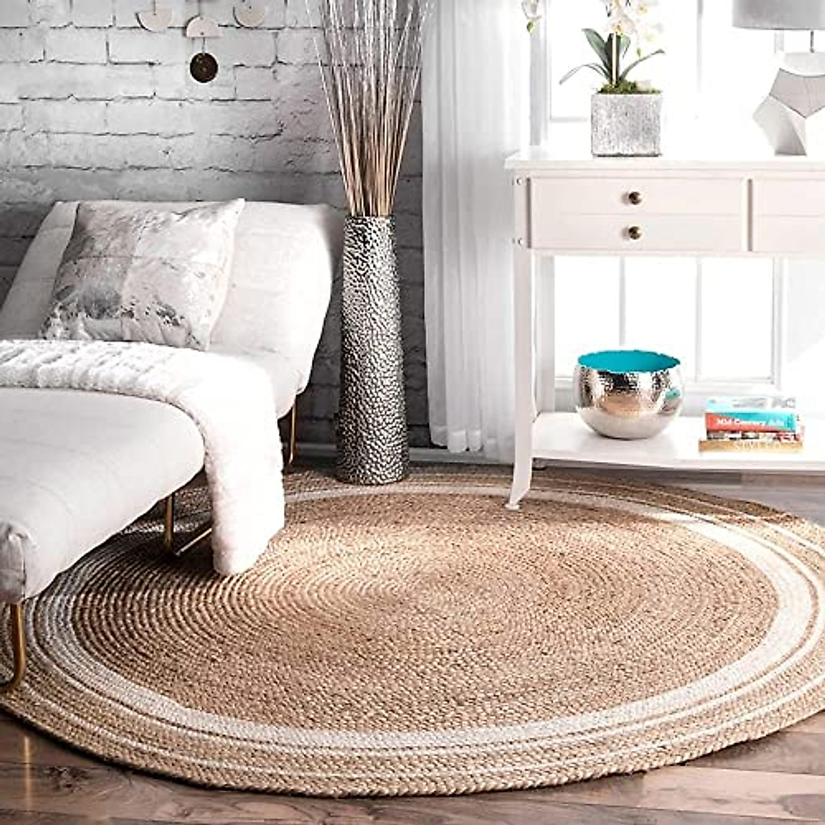 Aizza Trends Jute Carpet for Living Room, Jute Round Floor Mat, Rugs for Living Room, Jute Centre Table Carpet for Home Decore (2 x 2 Feet)