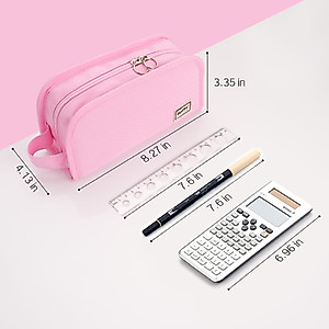 Sooez Wide Opening Pencil Pen Case,Large Capacity Zipper Pouch,Aesthetic Bag School Supplies,Compact Stationery Organizer Marker Pouch Makeup Girls Adult School,Blue & Pink Edge(SZA0314-0002A)