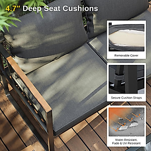 EAST OAK Courtyard Patio Furniture Set, 4-Piece Outdoor Patio Set with Sofa, Removable & Washable Deep Seating Cushion, Tempered Glass Table, Outside Patio Conversation Sets, Black & Dark Grey