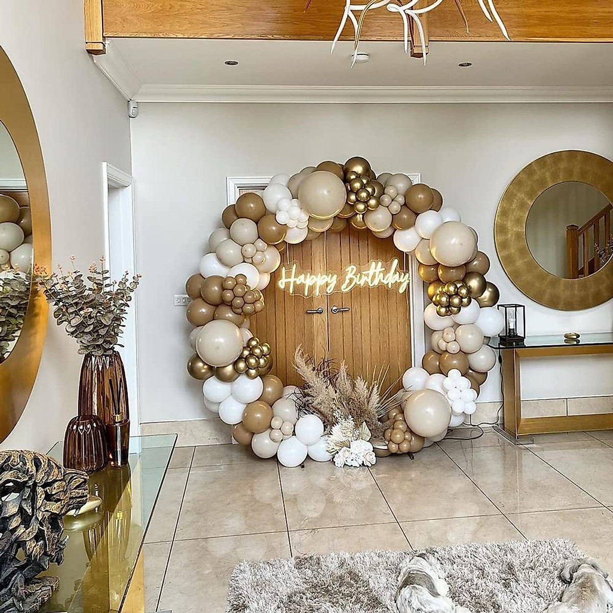 LyzzGlobo Boho Brown Balloon Garland Kit, Sand White Matte Gold Cream Coffee Balloons Arch for Baby Shower Birthday Wedding Party Decoration