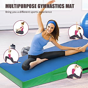 Gymnastics Mat Tumbling Mat for Home 48"x24" Incline Mat with Handles Folding Wedge mats for Tumbling Yoga,Gym,Core Workouts,Stretching(Blue)