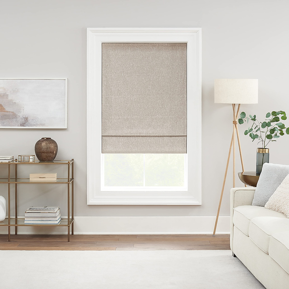 Eclipse Drew Roman Shades for Windows, Cordless 100% Blackout Shades, 23 in Wide x 64 in Long, Noise Reducing, Energy Efficient and Textured Solid Window Shades for Living Room, Bedroom, Linen