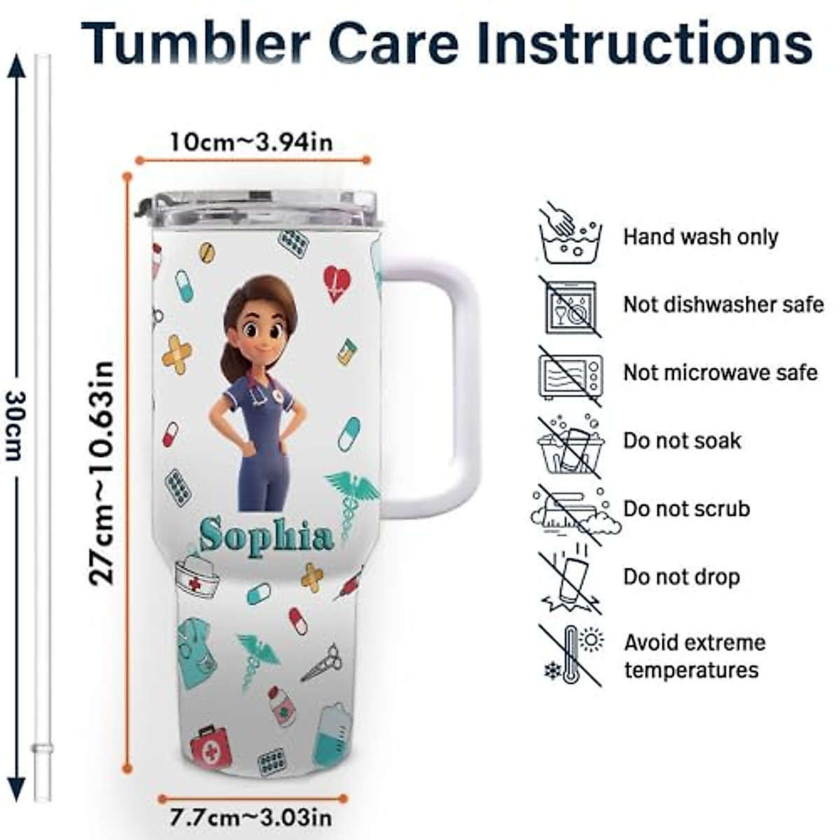 Personalized Nurse Tumbler 40oz -nurse scent analyst-Custom Name Insulated Travel Mug with Handle & Straw, Gift for Nurses, Medical Workers, Appreciation, Mother's Day Ex5kBd