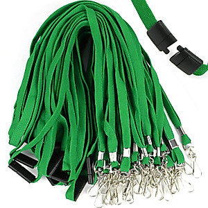 Safety Breakaway Lanyard with J-Hook Flat Lanyards for ID Badges Cruise Lanyard Bulk Preimum Lanyards for Women/Men Business Card NameTag Holder Lanyards Employee Students (Green, Breakaway 100 Pack)