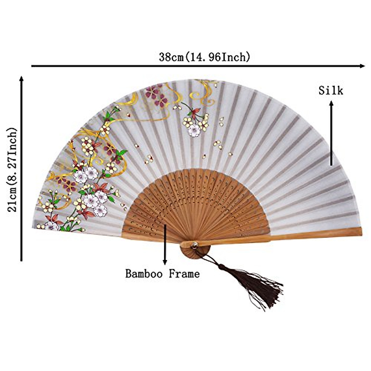 Amajiji Charming Elegant Modern Woman Handmade Bamboo Silk 8.27" (21cm) Folding Pocket Purse Hand Fan, Collapsible Transparent Holding Painted Fan with Silk Pouches/Wrapping LXHSZ (LXHS-21)