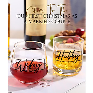 Couple Gifts for Christmas,First Christmas Married Gifts,Hubby & Wifey Wedding Glass Set,Mr and Mrs Gifts,Unique Gift for Wedding, Newly-Married ，Anniversary,His and Hers Gifts