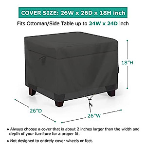 SunPatio Outdoor Ottoman Cover, Waterproof Square Coffee Table Cover, Patio Furniture Side Table Cover, All Weather Protection, 26W x 26D x 18H, Black