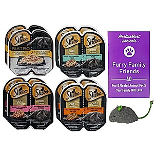 Sheba Perfect Portions Premium Cuts in Gravy Cat Food 4 Flavor 8 Can Sampler, (2) Each: Bistro Chicken Alfredo, Tuna, Salmon, Chicken (2.6 Ounces) - Plus Catnip Toy and Fun Facts Booklet Bundle